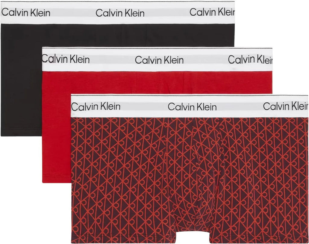 Calvin Klein 3-Pack Icon Emblem Print Boxer Trunks, Black/Berry/Red ...