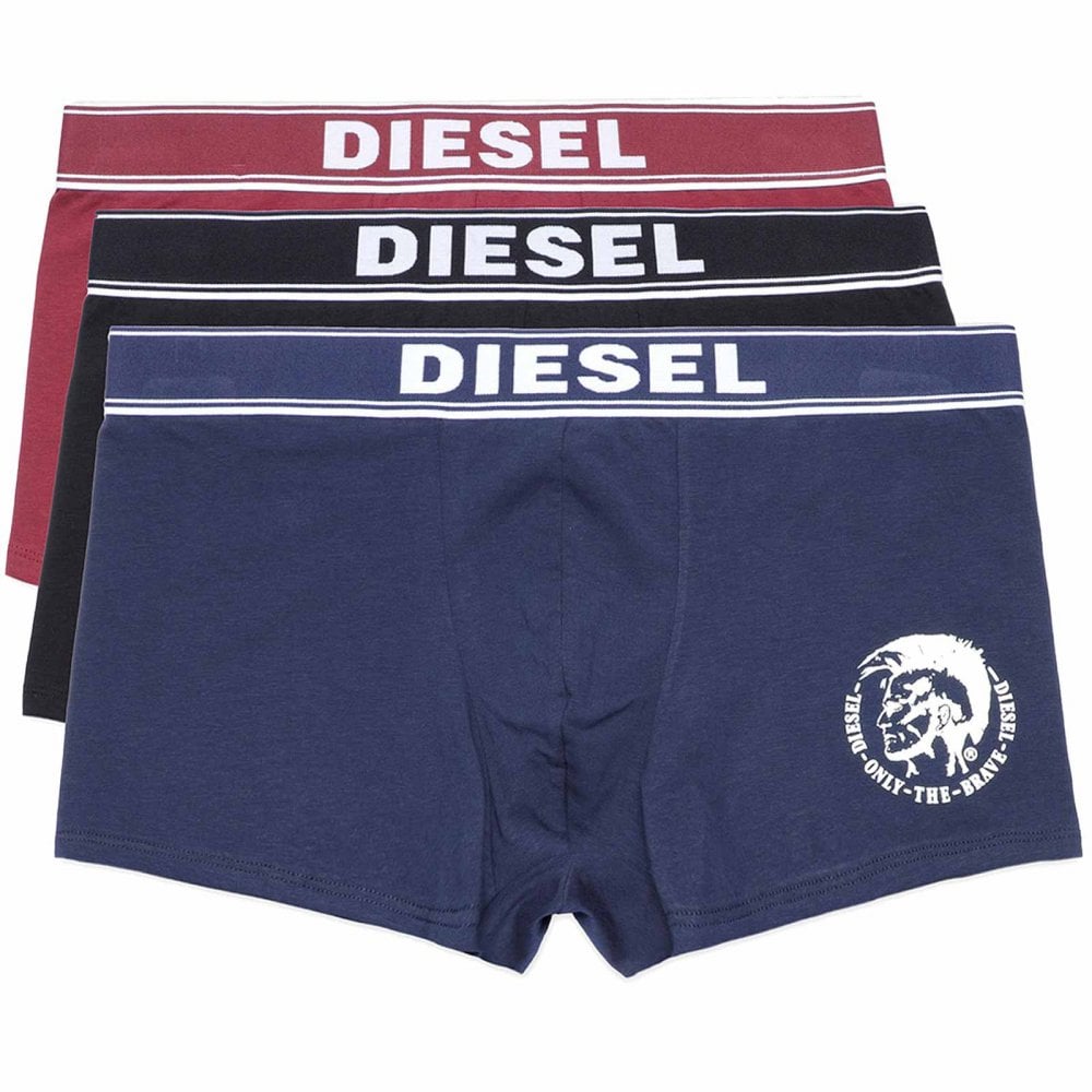 DIESEL 3-Pack Cotton Stretch Boxer Trunk, Blue/Black/Burgundy – Boxers ...